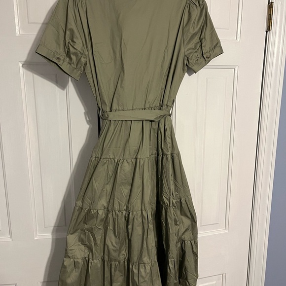 By The River | Dresses | Full Button Short Sleeve Green Midi Dress With ...